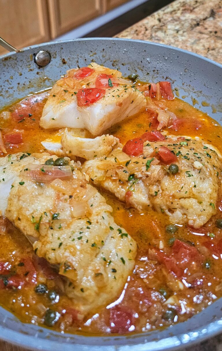 Tomato piccata Alaskan cod - Loriana Shea Cooks